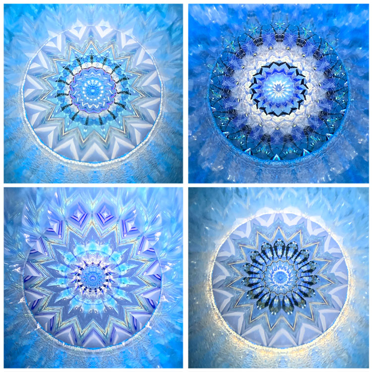 林和子「リフレクション ブルー」ライトブルーバック（HK6021）特殊2ミラー・オイルタイプ 万華鏡専門店 鎌倉ヴィヴァン（公式万華鏡通販サイト）