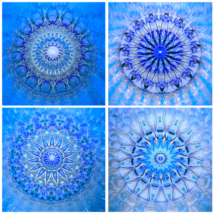 林和子「リフレクション ブルー」ライトブルーバック（HK6021）特殊2ミラー・オイルタイプ 万華鏡専門店 鎌倉ヴィヴァン（公式万華鏡通販サイト）